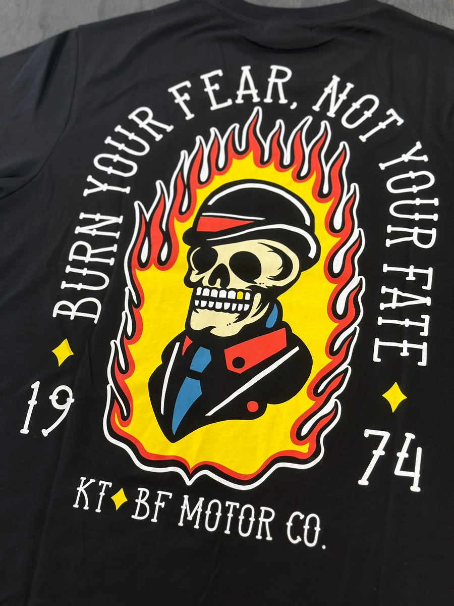 KTBF® Burn Your Fear T-Shirt - Fearless Skull in Derby Hat Design ...